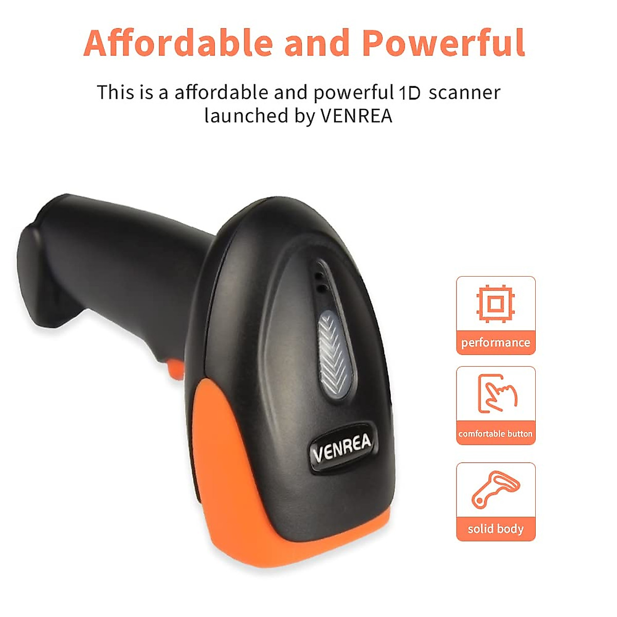 VENREA QR 1D Barcode Scanner, USB Wired Handheld High Speed QR Code Reader Compatible for Windows/Mac Square POS System Mobile Payment 1D Code on PC and Phone Screen