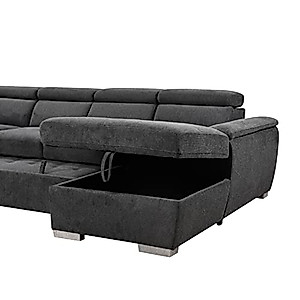 FANYE Gray Corner Sectional Sleeper Reversible Storage Chaise, Modern Convertible Practical Sofa W/Pull Out Sleep Couch Bed for Home Apartment OfficeGray U-Shaped