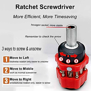 Ratchet Stubby Screwdriver, Liangery Short Stubby Screwdriver Set with Multi Bits in Red Stubby Ratcheting Screwdriver Nut Drivers with Sloted and Phillips Multibits 14 in 1