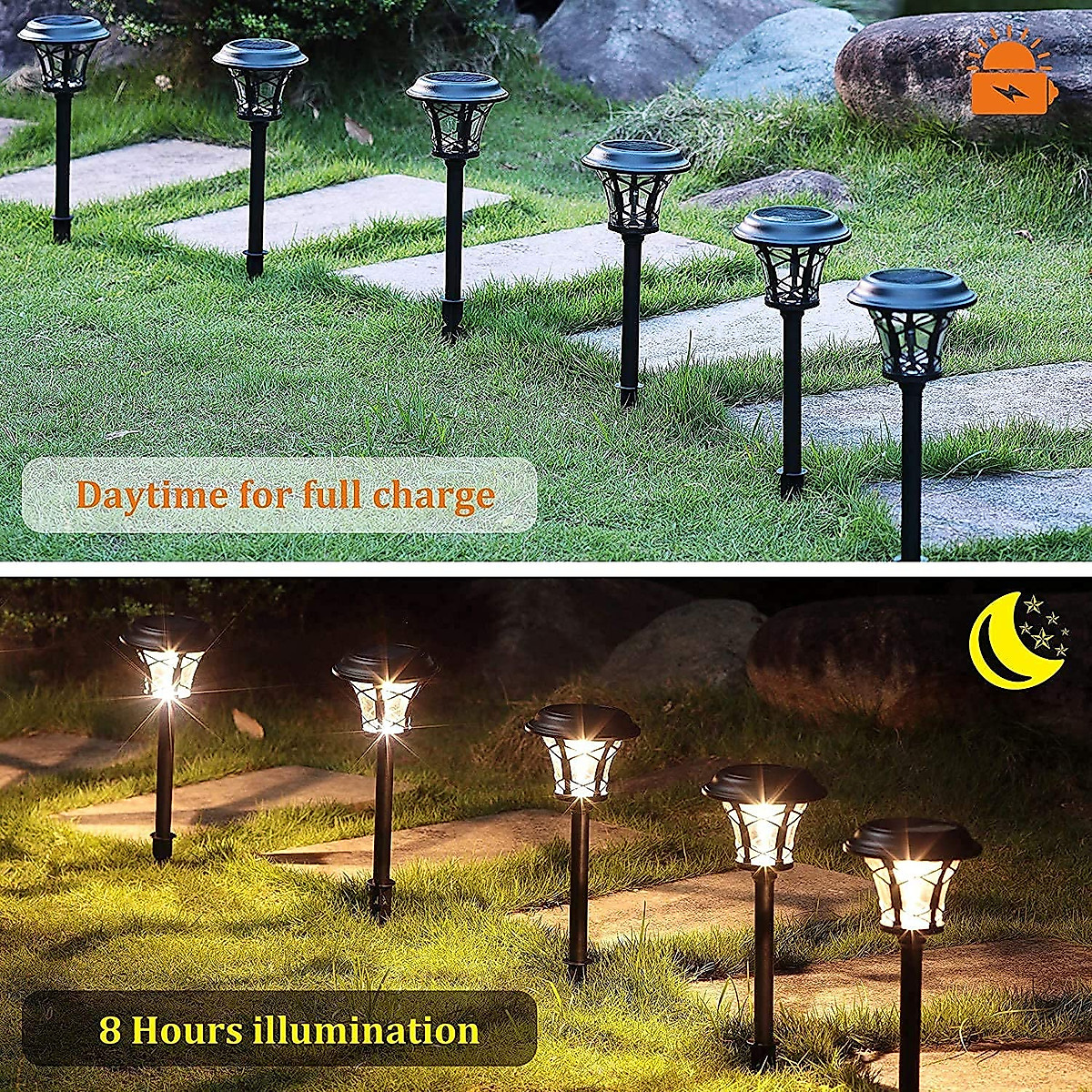 YLHDRILY 6 Pack Solar Path Lights High Lumen Super Bright SMD LED Solar Outdoor Stainless Steel & Glass Waterproof Landscape Lights for Pathway,Garden,Yard, Patio, Walkway,Driveway,