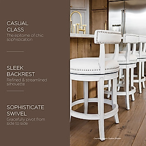 Maven Lane Alexander 31 Inch Tall Bar Height Rotating Low Back Barstool in White Oak Finish with Natural Color Fabric Upholstery Seat