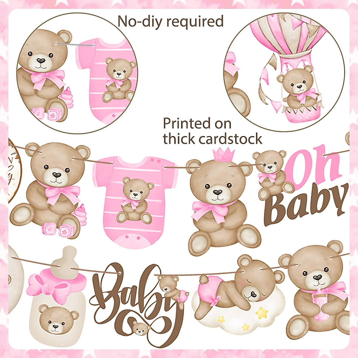 Pink We Can Bearly Wait Baby Shower Banners Bear Baby Shower Party Decorations Bear Banner for Baby Shower Teddy Bear Cutout Banner for Girls Bear Birthday Party Supplies