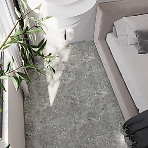 VEELIKE Peel and Stick Floor Tiles Vinyl 12''x12'' Grey Marble Vinyl Flooring 12 Pack Stick on Floor Tiles Waterproof Removable Self Adhesive Vinyl Floor Tile for Bathroom Kitchen Bedroom Floor