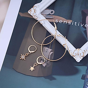 Sttiafay Vintage Exaggerated Circle Dangle Earrings Crystal Star Hoop Earrings Gold Hollow Large Hoop Earrings Circle Star Drop Earrings Jewelry for Women and Girls