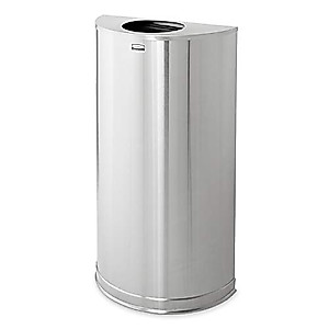 Rubbermaid Commercial Products Half Rounds Steel Trash Can, Open Top, 12 GAL, Stainless Steel, Indoor for Hotel Lobbies/Washrooms/Front of House Hospitality Areas