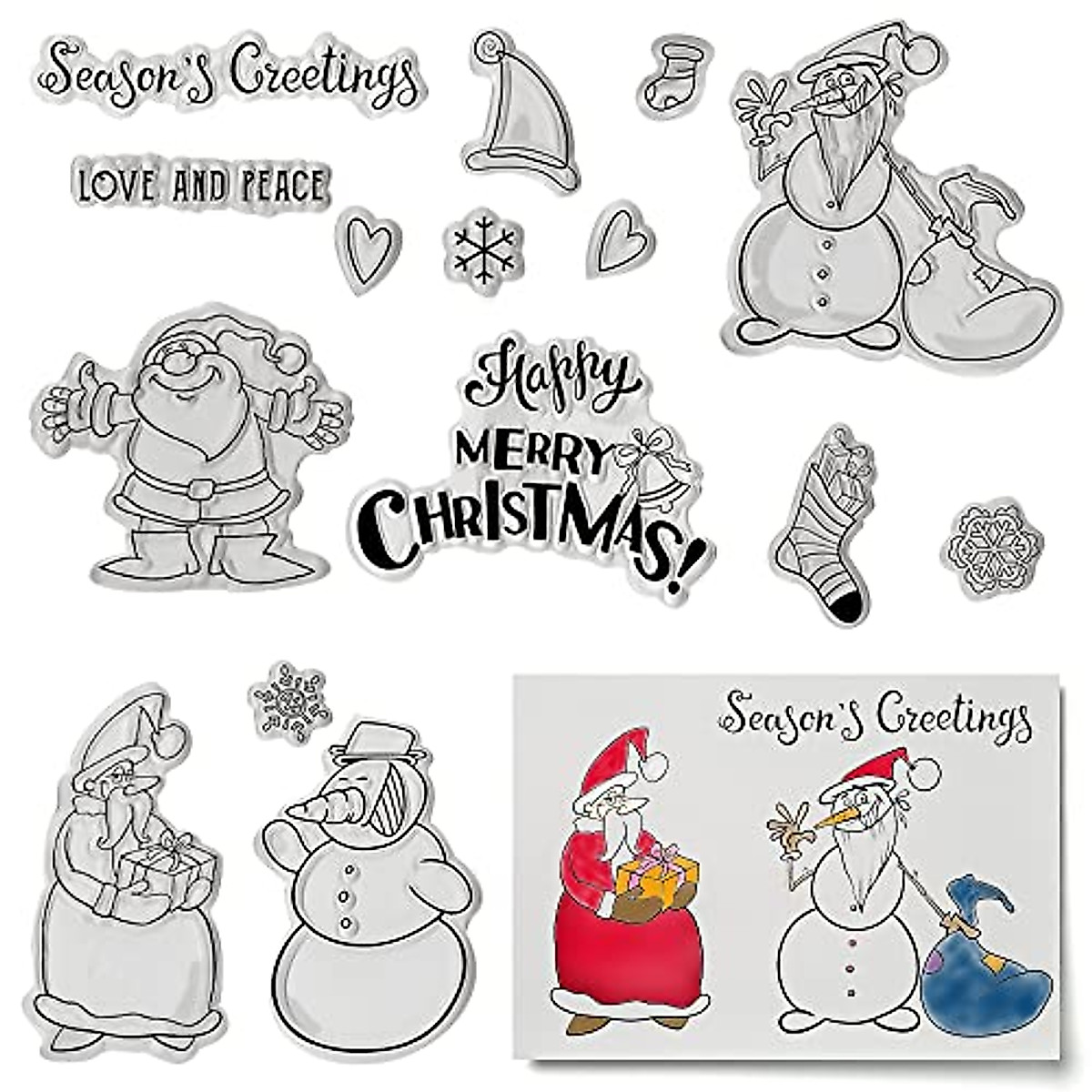 Christmas Clear Stamps for Card Making Christmas Santa Snowman Clear Stamp Christmas Blessing Words Transparent Silicone Stamp for DIY Scrapbooking Supplies Embossing Paper Card Album Decoration Craft
