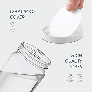 Travel Glass Drinking Bottle Mason Jar 16 Ounce [6-Pack] Plastic Airtight Lids, Reusable Glass Water Bottle for Juicing, Smoothies, Kombucha, Tea, Milk Bottles, Homemade Beverages Bottle,