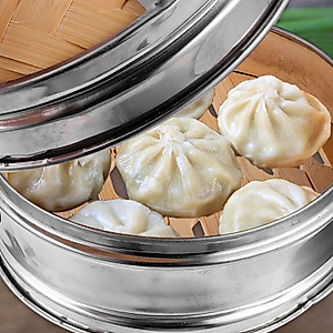 Bamboo Steamer Basket for Chinese Asian Cuisine?5.7INCH Steaming Basket Bun Vegetable Steamer, Dumpling Steamer Bamboo Steam Basket For Steaming Dim Sum Dumplings Buns Vegetables Fish Rice