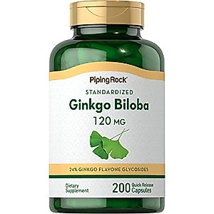 Piping Rock Ginkgo Biloba 120mg | 200 Capsules | Standardized Extract Supplement | Non-GMO, Gluten Free