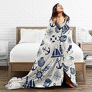 Nautical Anchor Soft Throw Blanket All Season Microplush Warm Blankets Lightweight Tufted Fuzzy Flannel Fleece Throws Blanket for Bed Sofa Couch