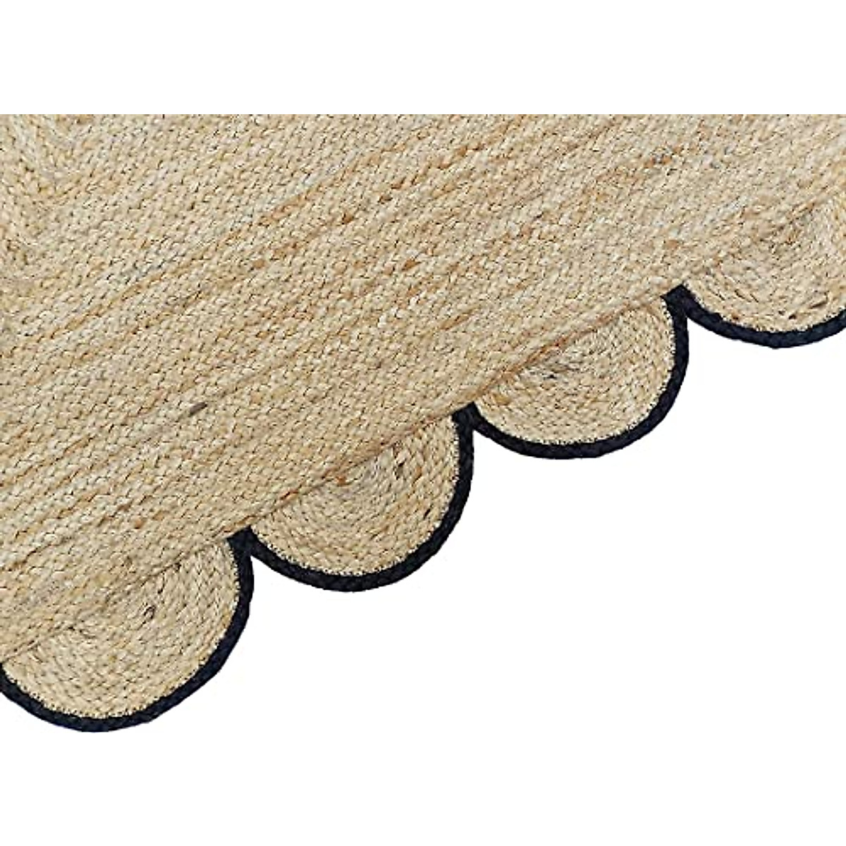 KALVEERA Jute Area Rug for Home and Living Room Décor Rectangular Scalloped Vintage Jute Area Rug Carpet Black 4' x 6'