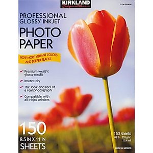 Kirkland Signature Professional Glossy Inkjet Photo Paper 8.5 x 11 Inch (150 Sheets)