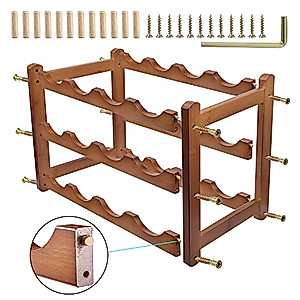 PAMISO 3 Tiers Wine Rack, 12 Bottles Bamboo Wine Stand Holder Wine Rack Countertop for Pantry, Kitchen, Bars, Wine Cellar