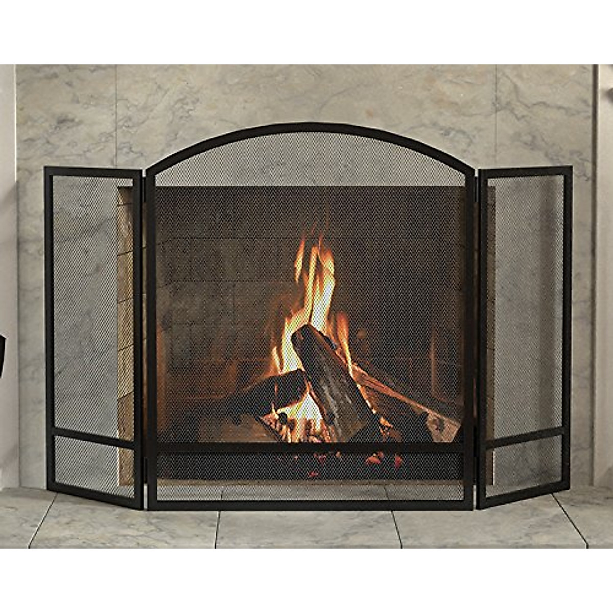 Panacea Products 15951 3-Panel Arch Screen with Double Bar for Fireplace, 29.25 Inch