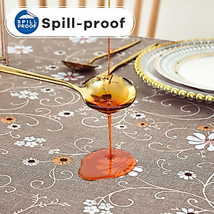 LOHASCASA Vinyl Tablecloth for Rectangle Table Cloth Cover Farmhouse Summer Vinyl Oilcloth Plastic Waterproof Spillproof Wipeable PVC Tablecloths for Kitchen Table 54 x 70 Tan Flowers