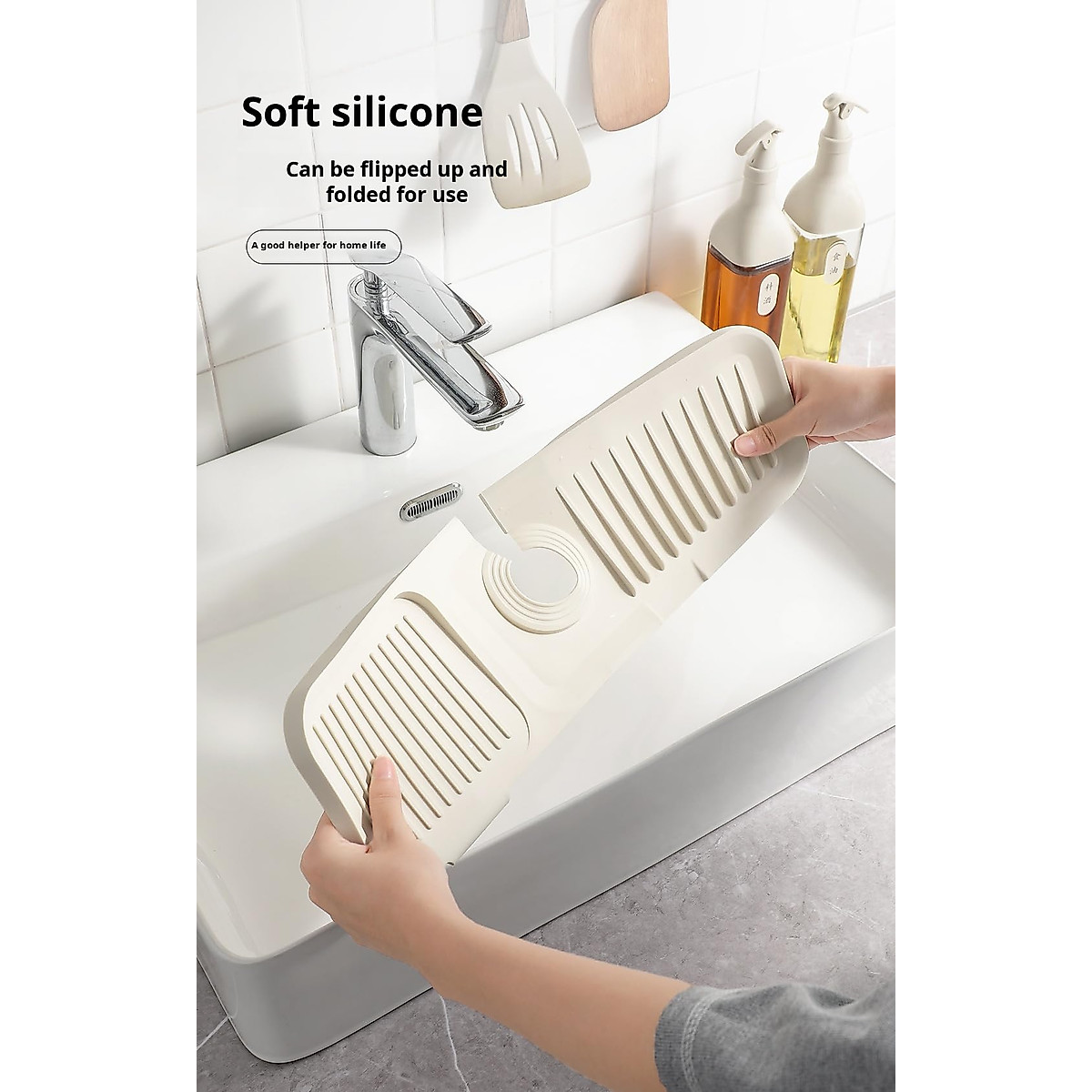 Silicone Draining Mat for Sink Kitchen Sink Splash Guard Longer Silicone Faucet Drainer Pad, Sink Protectors for Kitchen Sink Mat, Sponge Holder for Kitchen Sink Accessories