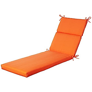 Pillow Perfect Pompeii Solid Indoor/Outdoor Patio Chaise Lounge Cushion Plush Fiber Fill, Weather and Fade Resistant, 72.5" x 21", Orange