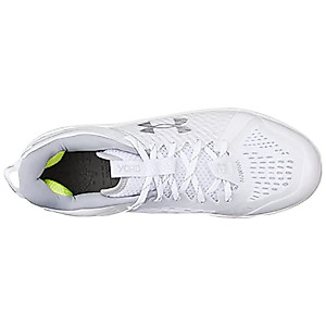 Under Armour Men's Yard Low MT TPU Baseball Cleat, (100) White/White/Metallic Silver, 8.5