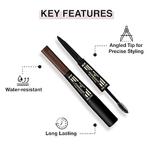 Dual Eye Brow Pencil Natural Brown - 2-in-1 Eye Brow Pencil and Eyebrow gel Masacara, Natural Looking Brows, Stay on All Day, Perfect for Feathering in Hair Like Stroke, Flawless Brows, Cruelty Free
