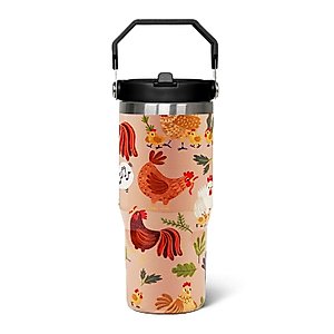 Chicken Tumbler with Handle and Straw, Stainless Steel Vacuum Insulated Flip Straw 30 oz Chicken Tumbler Spill Proof Coffee Travel Mug Chicken Gifts for Women