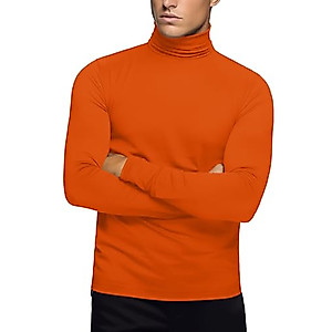 Zengjo Turtleneck Men Thermal Long Sleeve(Orange,L)