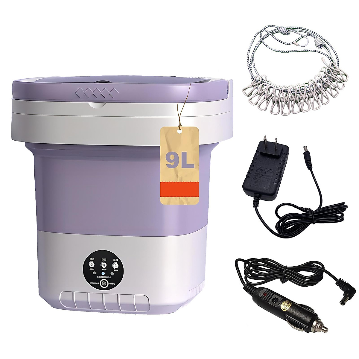 Portable washing Machine,9L High Capacity with 3 Modes Deep Cleaning for Apartment, Camping, RV, Travel, Underwear, Personal, Baby,Pet Clothes - (100V-240V)-Purple