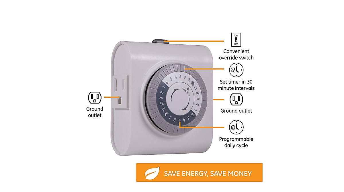 GE 24-Hour 2 Outlet Mechanical Timer for Indoor Use