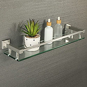 Alise GC2000-LS SUS 304 Stainless Steel Bathroom Glass Shelf Wall Mount 20 Inch,Brushed Nickel