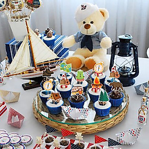 30 PCS Camper Themed Cupcake Toppers Tree Bear Tent Bonfire Guitar Cupcake Picks Happy Camping Cake Decorations for Weekend Outdoor BBQ Camper Woodland Lumberjack Theme Birthday Party Supplies