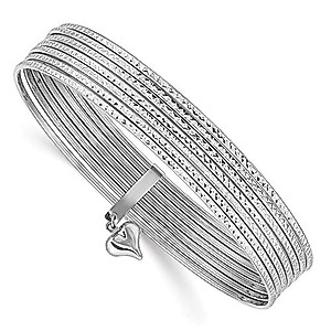 IceCarats 14K White Gold Dangling Heart Love Set of 7 Slip On Bangle Bracelet