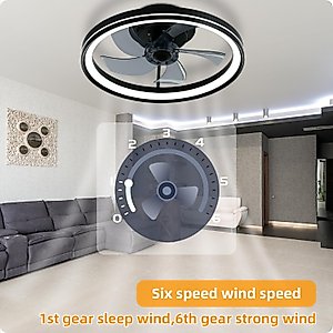 YeetFerret Smart Ceiling Fans with Light Compatible with Alexa and Google Assistant,Bladeless Ceiling Fan with Light Flush Mount 3 Color LED 6 Speeds Low Profile Ceiling Fan