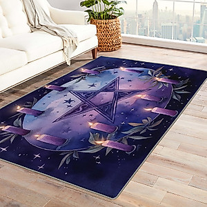 Pentagram Rug & Home Decor - 6x8 Rug, Wiccan Rugs for Living Room Bedroom, Witchy Carpet, Washable Non Slip Soft Low Pile Indoor Area Rug & Room Decor