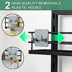 Thideewiz 3 Tier Hanging Shower Caddy Over Shower Head, Anti-Swing Shower Shelf, Adjustable Rustproof Shower Rack, Metal Shower Organizer with Hooks, Black