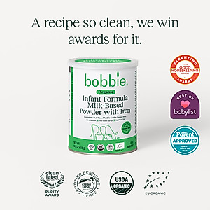 Bobbie Organic Infant Formula, Milk Based Powder with Iron, DHA and Vitamin D, Modeled After Breast Milk, Organic Baby Formula for Newborn to 12 Months Old Infant, 14.1 oz, 1 Pack