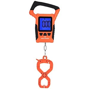 KastKing Fish Scale, WideView Floating Waterproof Digital Scale with No-Puncture Lip Gripper, 2.5” Large LCD Display, 110lb Capacity, Stores up to 9 Weights, Orange