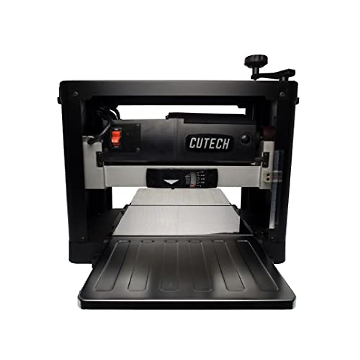 Cutech 40700H 12-1/2-Inch Spiral Cutterhead Benchtop Planer with 24 Tungsten Carbide Inserts, Single Speed Feed Rate, Snipe Minimizer, and Board Return Rollers