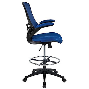 Flash Furniture Kelista Mid-Back Swivel Office Chair with Adjustable Seat Height, Ergonomic Mesh Desk Chair with Flip-Up Armrests, Blue