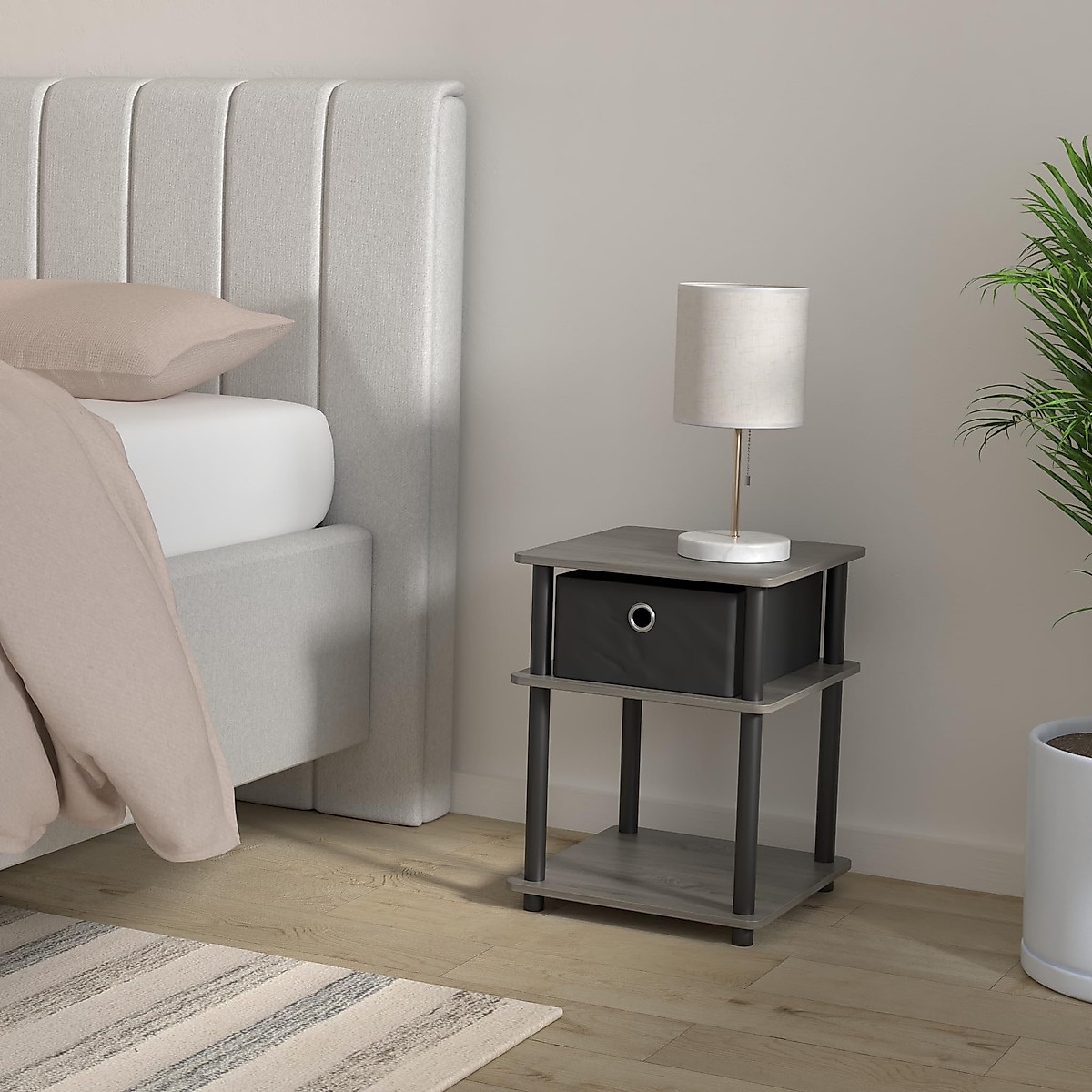 Furinno Turn-N-Tube 3-Tier End Table, French Oak Grey/Black/Black,18063GYW/BK/BK