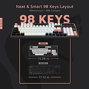 FL ESPORTS FL980 96% 1800 Layout Wired Mechanical Keyboard, 98 Keys RGB Hot Swappable Programmable Gaming Keyboard w/Light Tactile Kailh Box White Switches, Durable PBT Keycaps, (Olivia)