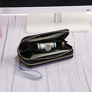 Kamo Womens Wallet Zip Around Phone Wallet Wristlet Travel Long Purse for Women Lady 6.9×3.5（Double Zipper）