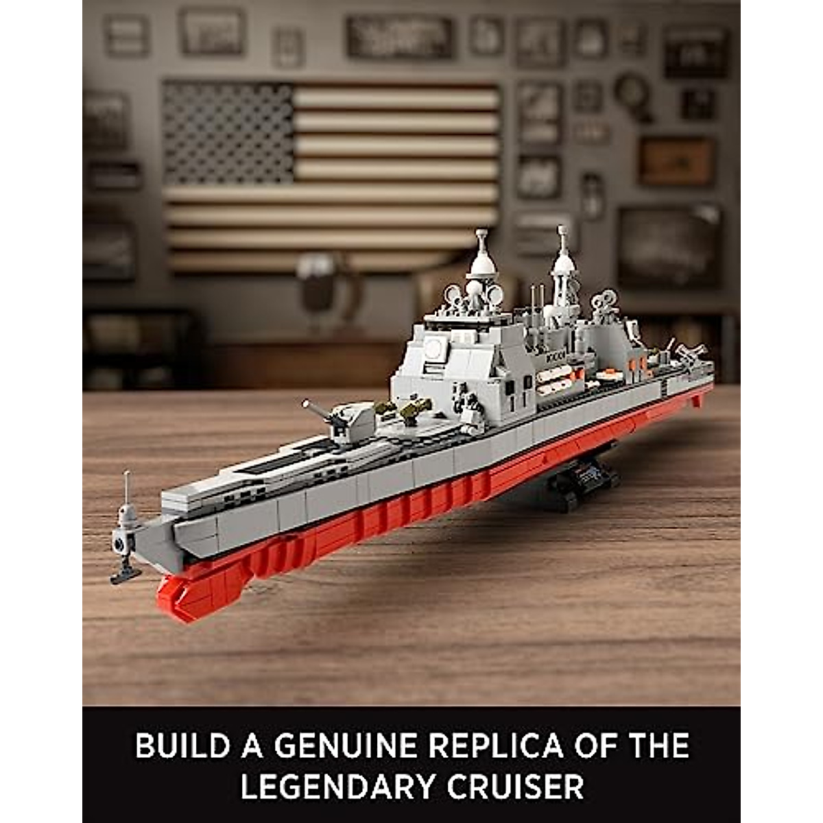 Nifeliz Ticonderoga-Class Cruiser, Ticonderoga-Class Guided-Missile Cruiser Building Toy, Military Warship Display Model Set with Stand for Adult Gift Giving (1,513 Piece)