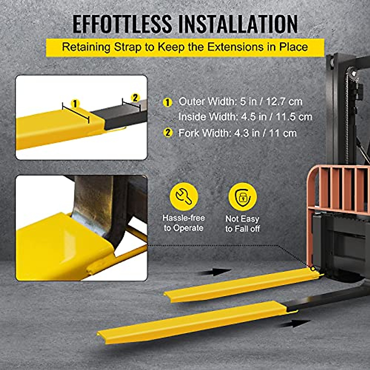 BestEquip Pallet Fork Extension 84 Inch Length 4.5 Inch Width, Heavy Duty Alloy Steel Fork Extensions for forklifts, 1 Pair Forklift Extension, Yellow