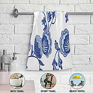 Beautiful Blue Flowers Chinoiserie Style Hand Towels Set of 2 Luxury Print Decorative Bathroom Towels Super Soft Highly Absorbent Multipurpose Towels for Yoga Gym Spa Hotel Bathroom Kitchen 28x14 Inch