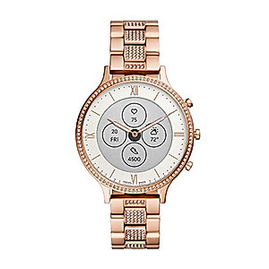 Fossil Women's 42mm Charter Stainless Steel Hybrid HR Smart Watch, Color: Rose Gold Glitz (Model: FTW7012)