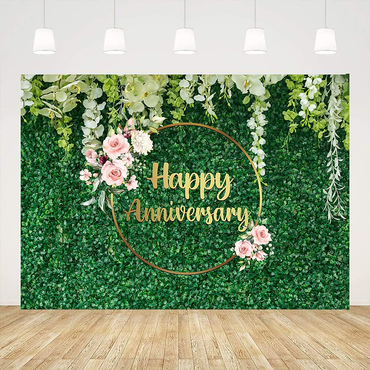 Ticuenicoa 7x5ft Green Grass Wall Floral Happy Anniversary Backdrop for Flower Love Cheers to 10 Years 50th Wedding Birthday Party Supplies Decorations Banner Photo Booth Props Gifts Background