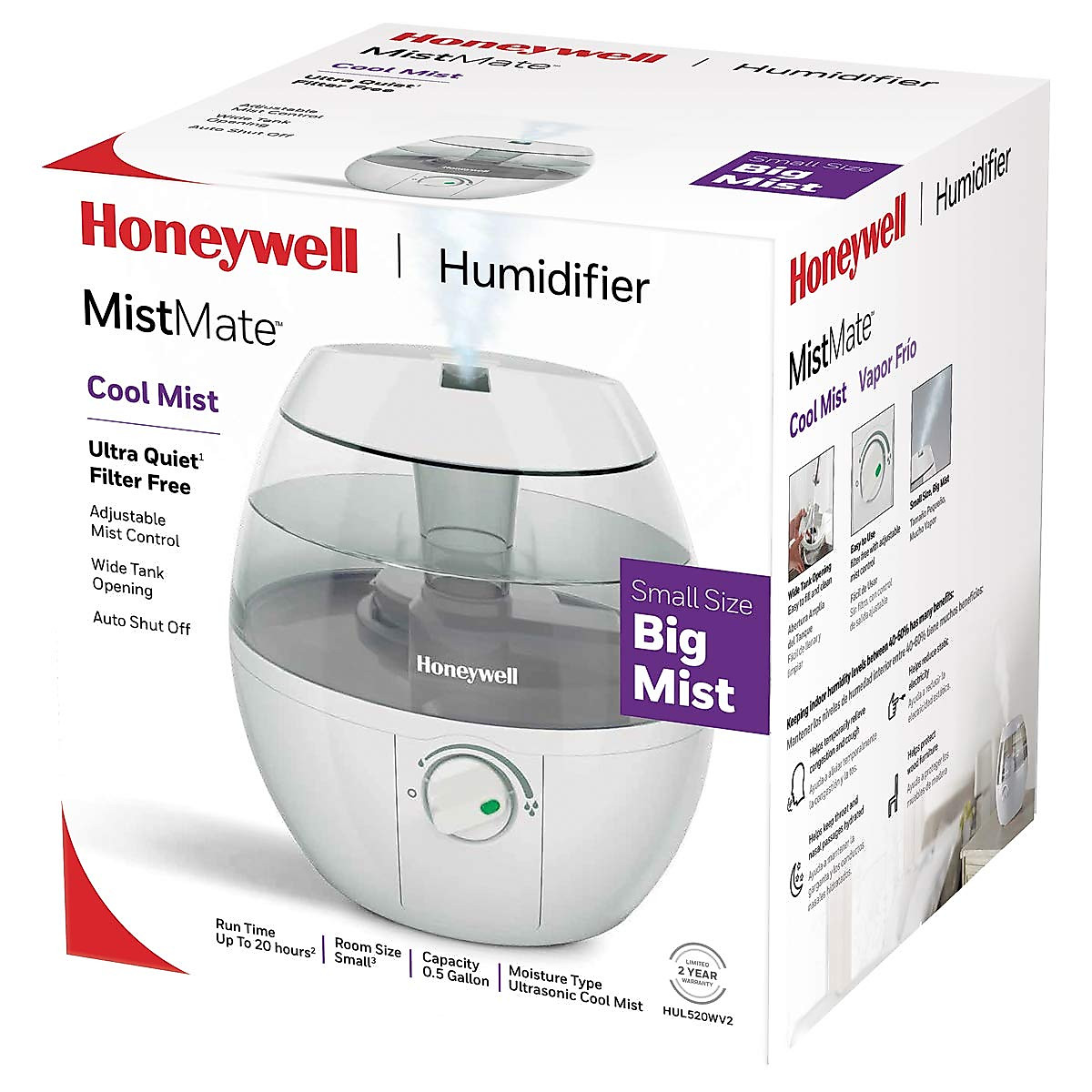 Honeywell HUL520W MistMate Ultrasonic Cool Mist Humidifier, White – Cool Mist Humidifier for Bedroom, Home or Office
