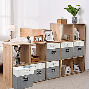 Dyvavna 13x13x13 Inch Storage Cube Bins, Large Foldable Fabric Linen Cube Storage Bins【6-pack】, with Cotton Handles Closet Bins for Nursery Shelves Home Organization and Storage bins(White & grey)