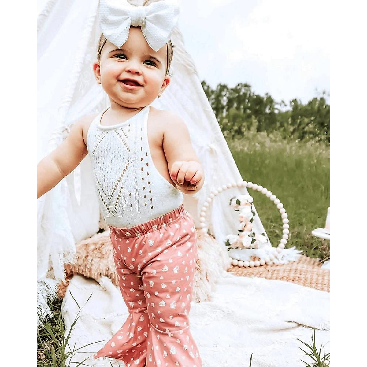 Bailey's Blossoms Trendy Drake Crochet Halter Romper Snap Closure Gardenia 0-3 Months
