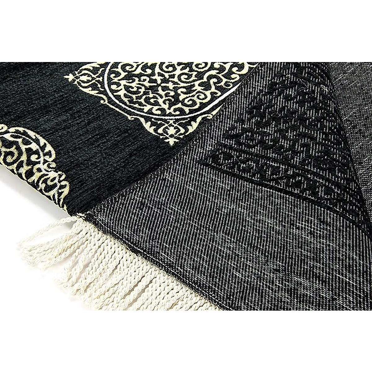 UUSOWARM Muslim Prayer Rug & Beads Set with Stylish Cylinder Gift Box Janamaz Sajadah Ultra-Soft Taffeta Prayer Mat Perfect Islamic Spiritual Gift for Ramadan Islamic Arabesque Pattern Black