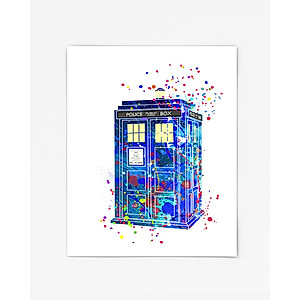 Tardis time machine Prints, Doctor Who Watercolor, Nursery Wall Poster, Holiday Gift, Kids and Children Artworks, Digital Illustration Art